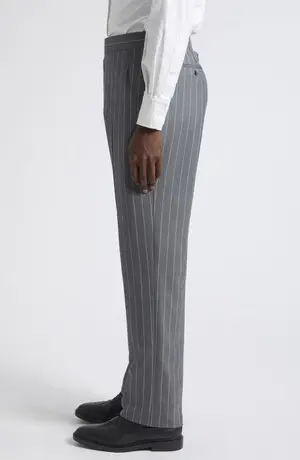 Thom Browne Pinstriped Wool Trousers With Tricolor Grosgrain Loop