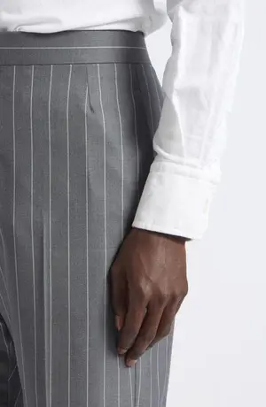 Thom Browne Pinstriped Wool Trousers With Tricolor Grosgrain Loop