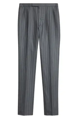 Thom Browne Pinstriped Wool Trousers With Tricolor Grosgrain Loop