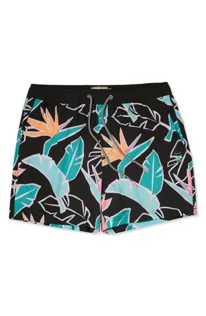 PARTY PANTS Sweet Leaf Party Starter 5-inch Swim Trunks - Black