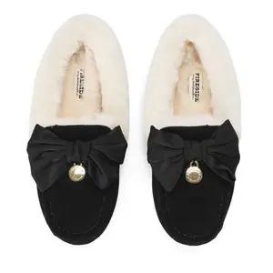 DEARFOAMS Fireside Mel Dream Bow Moccasin Slippers - Black