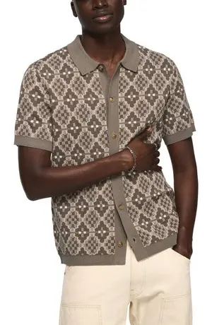 Lucky Brand Geo Jacquard Full Button Cardigan