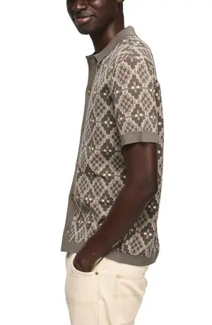 Lucky Brand Geo Jacquard Full Button Cardigan