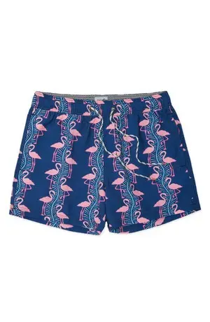 PARTY PANTS Flamingles 5-inch Swim Trunks - Navy Blue