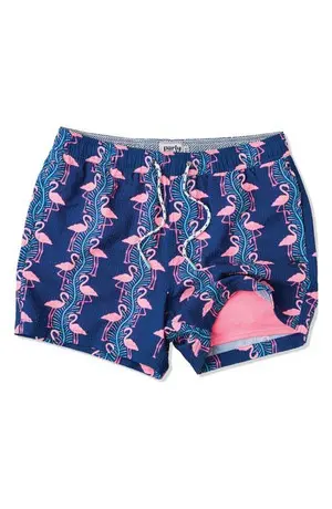PARTY PANTS Flamingles 5-inch Swim Trunks - Navy Blue