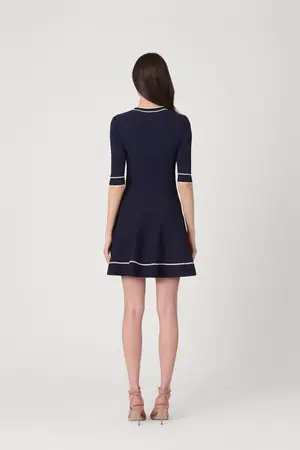 Shoshanna Embellished Knit A-line Dress - Navy