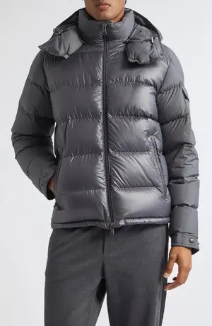 Moncler Maya Lacquered Nylon Down Jacket With Removable Hood - Black Lava