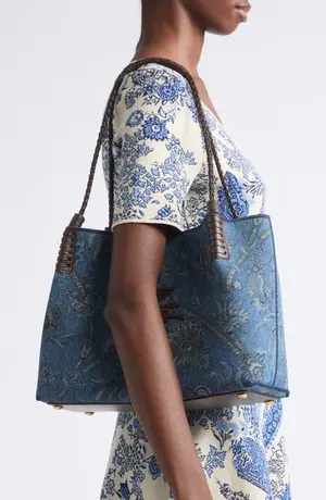 Etro Small Libra Denim Shopping Tote With Pegaso Logo