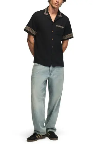 Lucky Brand Embroidered Cotton Camp Shirt