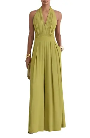 REISS Lainey Wide Leg Halter Jumpsuit - Green