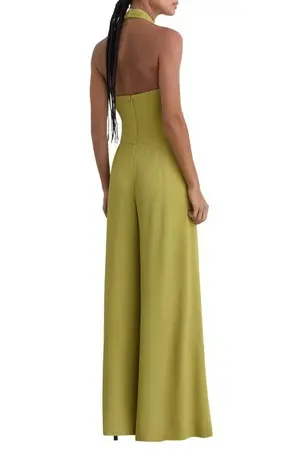 REISS Lainey Wide Leg Halter Jumpsuit