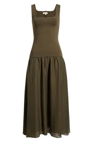 Moon River Square Neck Sleeveless Midi Dress