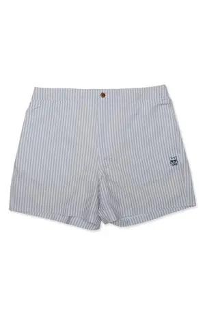 PARTY PANTS Mullet Seersucker Striped Swim Trunks - Grey