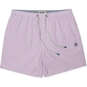 PARTY PANTS Stripe Party Starter 5-inch Swim Trunks - Pink