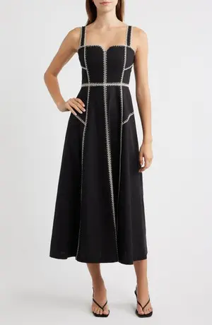 Moon River Contrast Stitch Fit & Flare Dress - Black