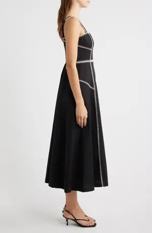 Moon River Contrast Stitch Fit & Flare Dress