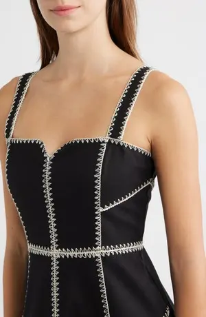 Moon River Contrast Stitch Fit & Flare Dress