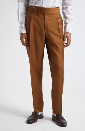 Isaia Pleated Wool-mohair Blend Trousers With Silk - Medium Brown 420
