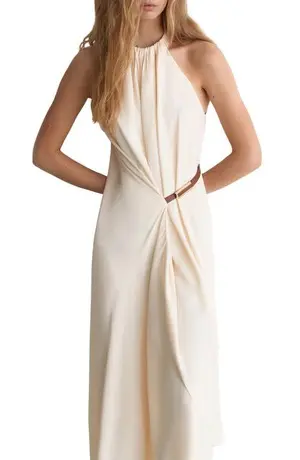 REISS Evie Halter Neck Midi Dress With Handkerchief Hem - Ivory