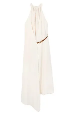 REISS Evie Halter Neck Midi Dress With Handkerchief Hem - Ivory