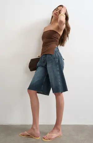 Topshop Ruched Asymmetrical Strapless Top