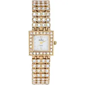 PEUGEOT Jeweled Swarovski Strands Bracelet Watch- 22mm - Gold