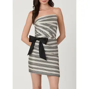 Shoshanna Midnight Striped Polka Dot Mikado Shelley Dress - Ecru/jet