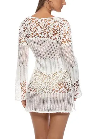 Luli Fama Crochet V-neck Long Sleeve Mini Dress