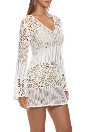 Luli Fama Crochet V-neck Long Sleeve Mini Dress
