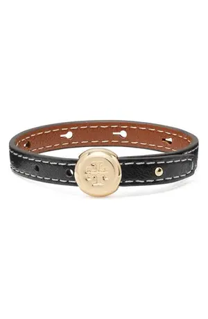 Tory Burch Romy Leather Bracelet - Light Brass/black