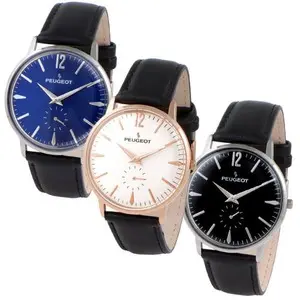 PEUGEOT Round Leather Watch - Blue