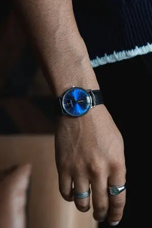 PEUGEOT Round Leather Watch - Blue
