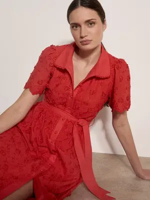APRICOT Embroidered Cotton Midi Dress