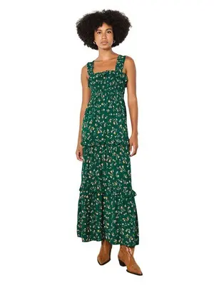 APRICOT Ditsy Floral Smock Maxi Dress - Green