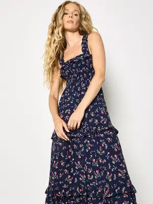APRICOT Ditsy Floral Smock Maxi Dress - Navy