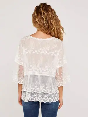 APRICOT Embroidered Cotton Mesh Top