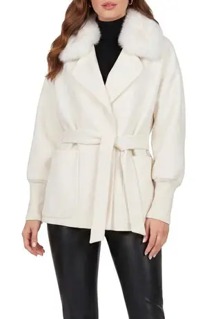Gorski Fabric Jacket With Detachable Genuine Shearling Collar - Ivory