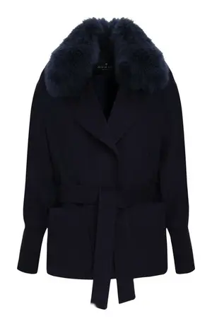 Gorski Fabric Jacket With Detachable Genuine Shearling Collar - Navy