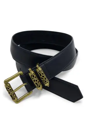 Mnml Engraved Leather Roller Buckle Belt - Black