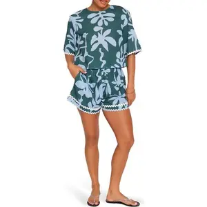 PETAL & PUP Gaia Shorts Set - Blue Leaf