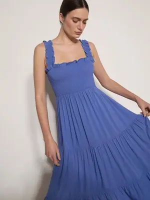 APRICOT Slub Smock Tiered Midi Dress