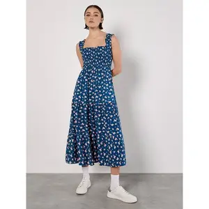 APRICOT Spaced Ditsy Smocked Tiered Dress - Blue
