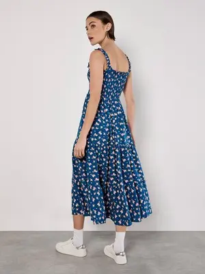 APRICOT Spaced Ditsy Smocked Tiered Dress