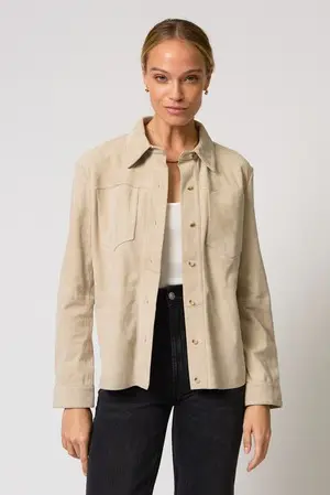 Central Park West Rusty Suede Overshirt - Light Beige