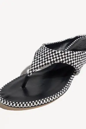 AMAMBAIH Mafalda Open Toe Thong Strappy Fabric Kitten Heel Sandal - Ivory Black