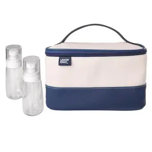 LANDS' END Large Makeup Bag Train Case With Travel Bottles