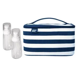 LANDS' END Large Makeup Bag Train Case With Travel Bottles - Navy