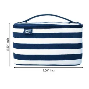 LANDS' END Large Makeup Bag Train Case With Travel Bottles - Navy