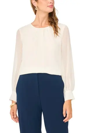 Vince Camuto Gathered Crewneck Long Sleeve Top - Toasted