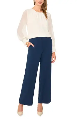 Vince Camuto Gathered Crewneck Long Sleeve Top